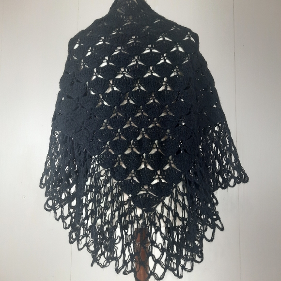 Accessories | Crochet Handmade Black Shaw Wrap Triangle Gypsy ...